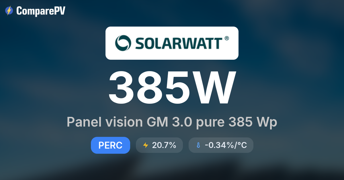 Solarwatt Panel vision GM 3.0 pure 385 Wp 385W Solar Panel - Specs ...